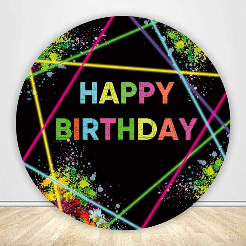 Glow Neon Birthday Round Backdrop Cover | FREE SHIPPING – ubackdrops
